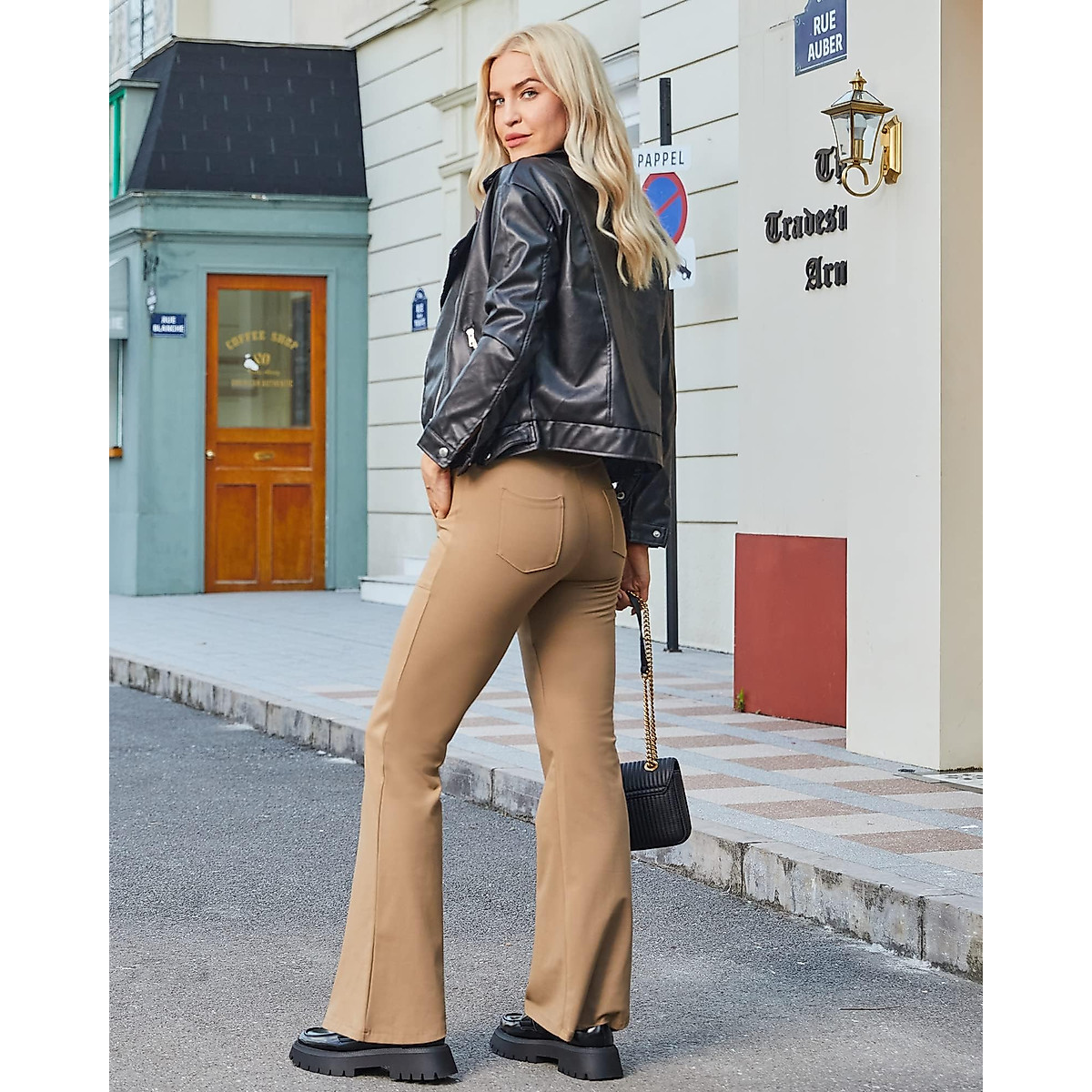 G4Free Womens Fleece Lined Bootcut Pants High Waist Winter Warm Thermal Yoga Dress Pants Stretchy Casual Slacks(Brown,L)