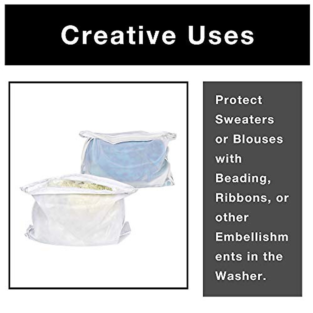 Smart Design Delicates Wash Bag with Safety Zipper - Set of 2 - Washer and Dryer Safe - Mesh Polyester Material - Delicates, Lingerie, and Baby Clothes - 18 x 15 Inch - White