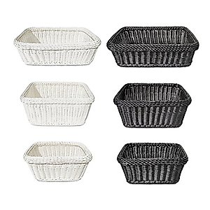 Colorbasket 02348 Rectangular Storage Basket, Dishwasher Safe, Shelf Storage, Hand Woven, Set of 6, White and Black