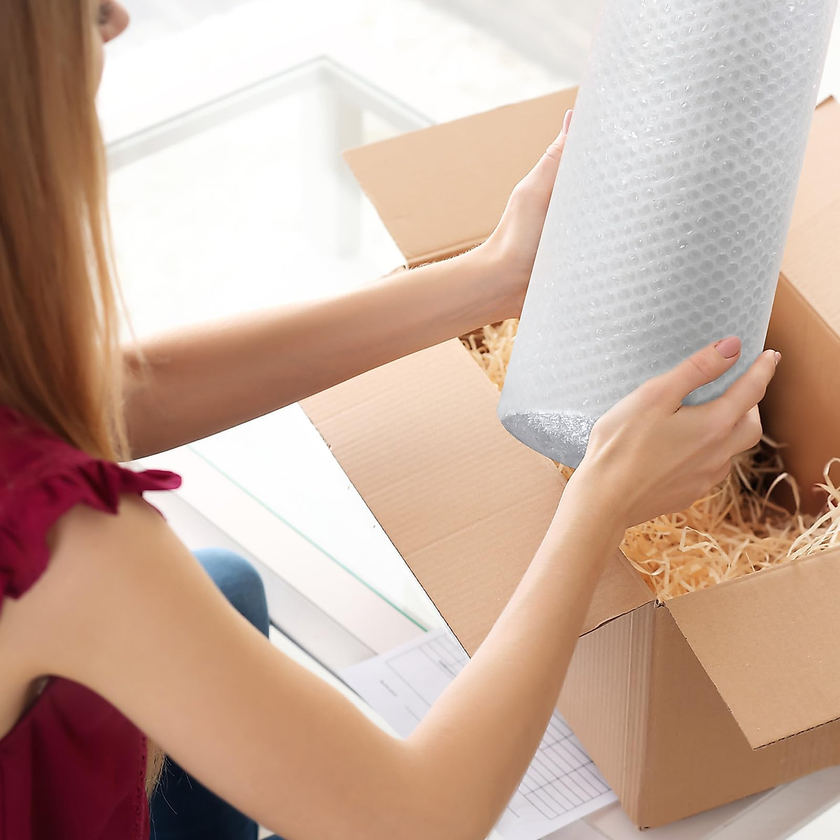 2-Pack Bubble Cushion Wrap Roll, Fuxury 12 Inch x 72 Feet Total Air Bubble Cushioning Wrap, Perforated Every 12", Included 20 Fragile Sticker Labels for Packaging Moving Shipping Boxes Supplies