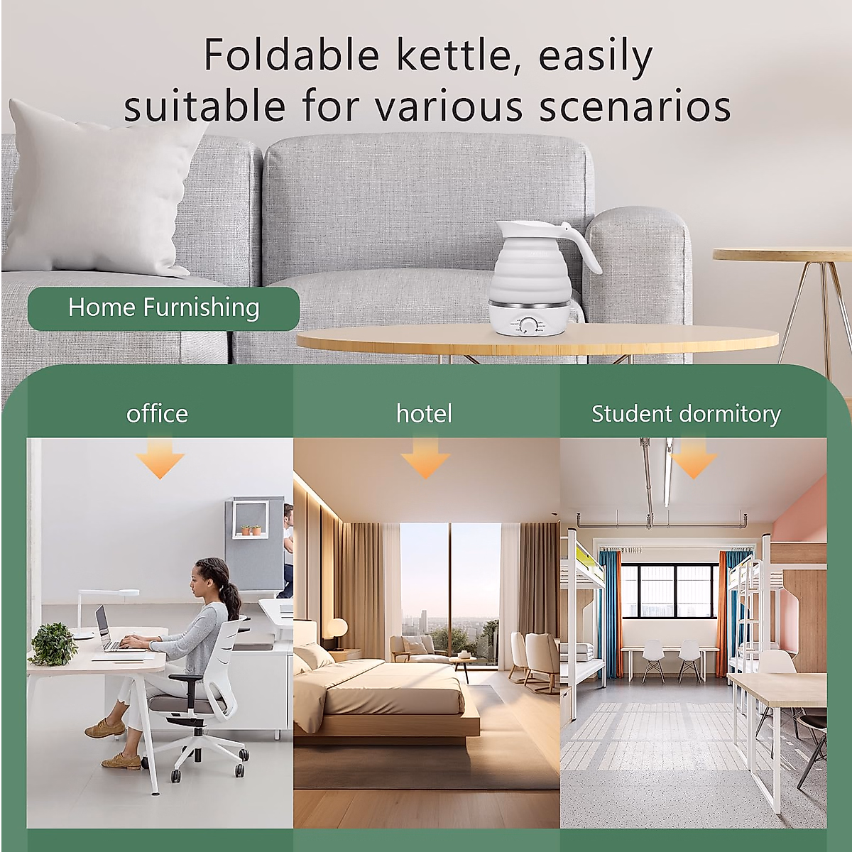 Xfbaozxy Travel Foldable Electric Kettle, Portable Travel Foldable Electric Kettle Food Grade Silicone Kettle Foldable 850W Fast Boiling Water Portable Travel Kettle Electric, 110V 700ml (White)