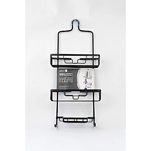 Splash Home Aluminum Kohala Bathroom Hanging Head Two Basket Organizers Plus Dish Shower Caddy, 24 x 5 x 11 Inches, Matte Black