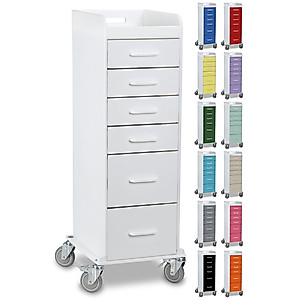 TrippNT 51097 Polyethylene Tall Locking Cart, 16" Width x 47" Height x 19" Depth, 6 Drawers, Silver Metallic