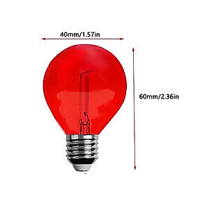 15 Pack G40 Plastic LED Replacement Light Bulbs 1W Shatterproof Red Color Filament Globe Bulbs E12 Candelabra Base Christmas Round Replacement Bulbs for Outdoor Indoor Patio String Lights(Red)