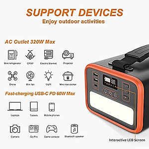 (US Shipping) NECESPOW Portable Power Station,322Wh/100800mAh Lifepo4 Battery Backup Supply Solar Generator,320W(Peak 600W) Pure Sine Wave, PD60W Output for Camping CPAP Outdoor RV Emergency