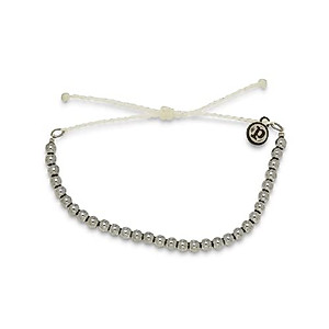 Pura Vida Bracelet Silver Metal Beads Beaded Bracelet - Adjustable Bracelet with Waterproof Band, String Bracelet for Women - Stackable Bracelets for Teen Girls, Handmade Bracelets for Teens - White