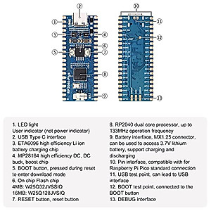 Yoidesu RP2040-Plus Microcontroller Mini Development Board for Raspberry Pi, Based on RP2040 Chip, Dual Core ARM Cortex M0+ Processor, 26 GPIO Pins, Flexible Clock Running Up to 133 MHz