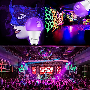 LED Black Lights Bulb, 9W A19 Led Bulb (75Watt Equivalent), UVA Level 380-400nm, E26 Medium Base 120V, Glow in The Dark for Blacklights Party, Body Paint, Fluorescent Poster- 4 Pack