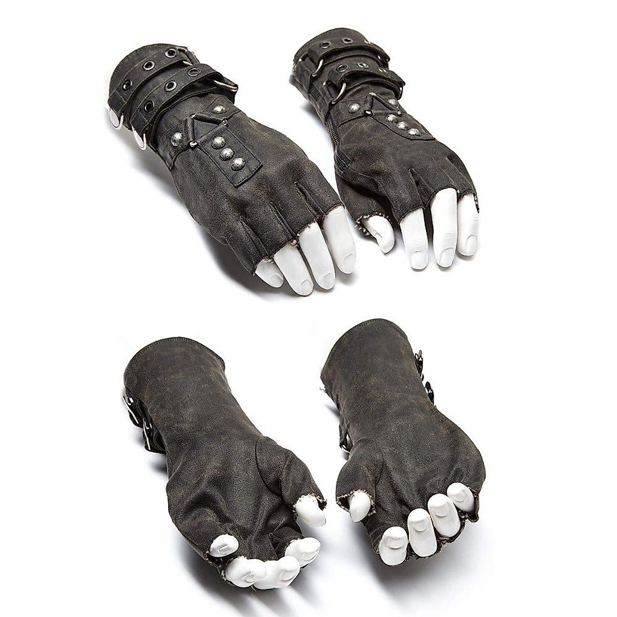 Punk Rave Steampunk Fingerless Gloves for Men Motorcycle Cotton Gloves Grey Coffee Driving Gloves (XL-XXXL, Grey)
