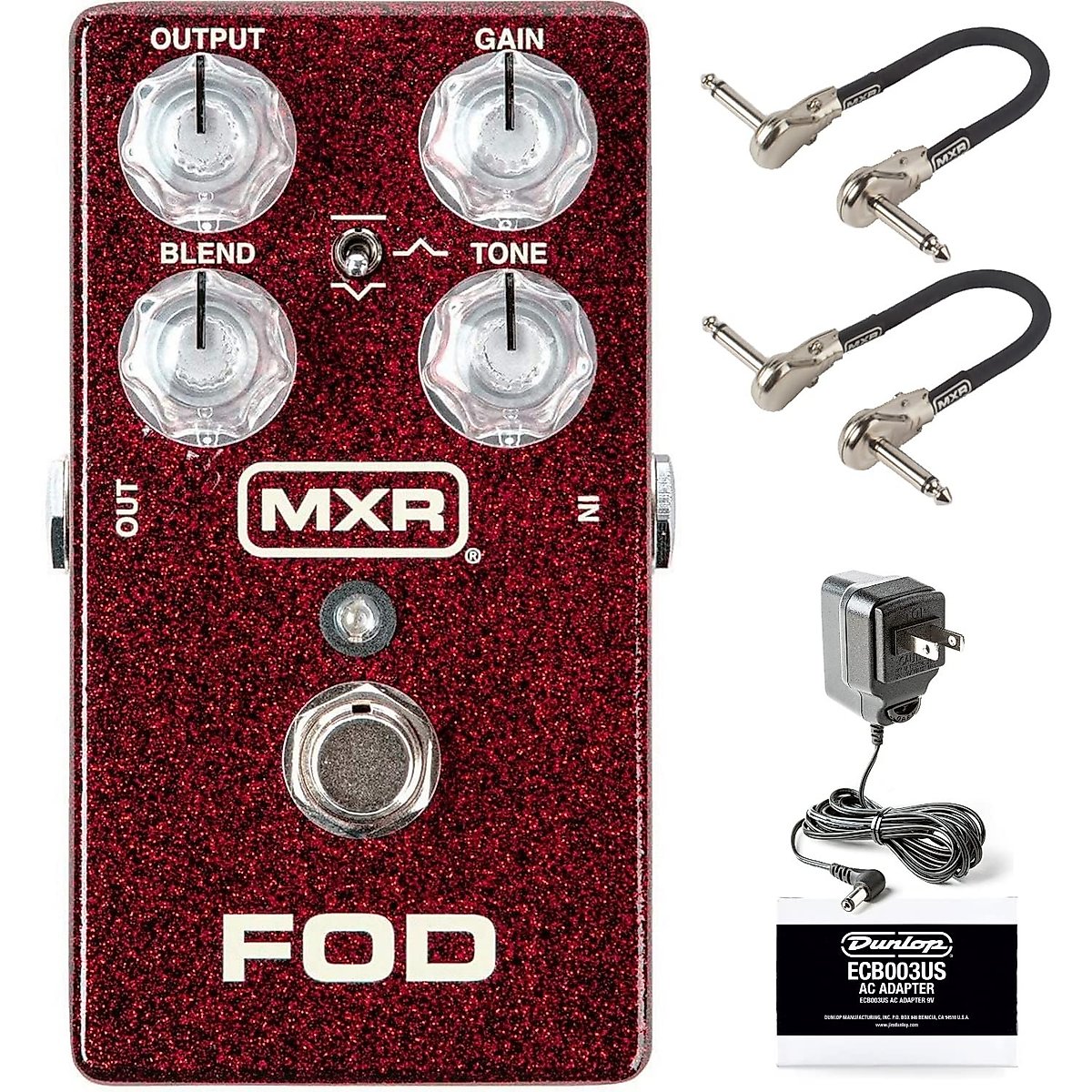 Briskdrop MXR M251 FOD Drive Effects Pedal Bundle with 2 MXR Patch Cables and Dunlop ECB003 Power Supply