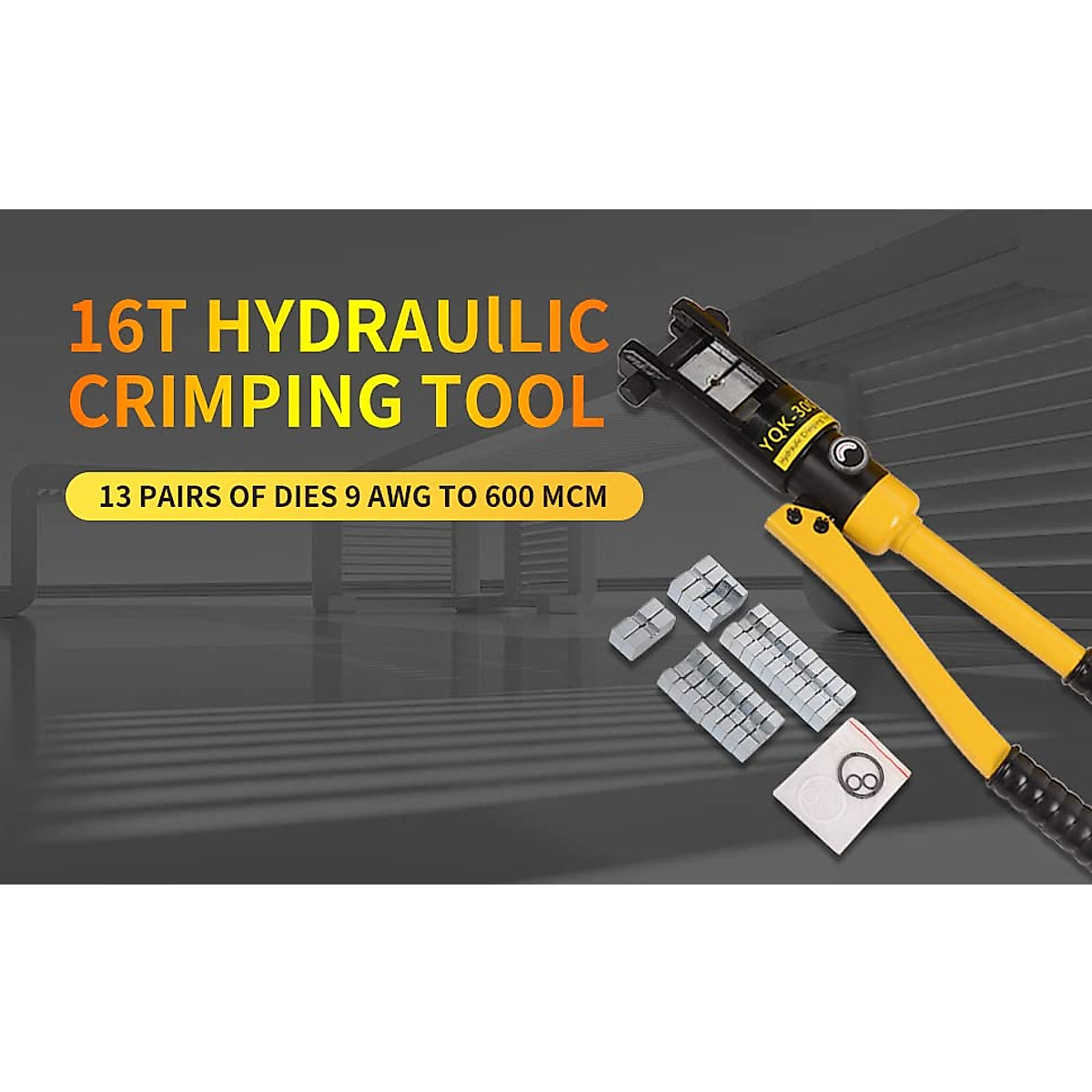 LFGUD 16T Hydraulic Crimping Tool 9 AWG to 600 MCM Battery Cable Crimping Tool 0.87 inch Stroke Hydraulic Lug Crimper Electrical Terminal Crimper with 13 Pairs of Dies