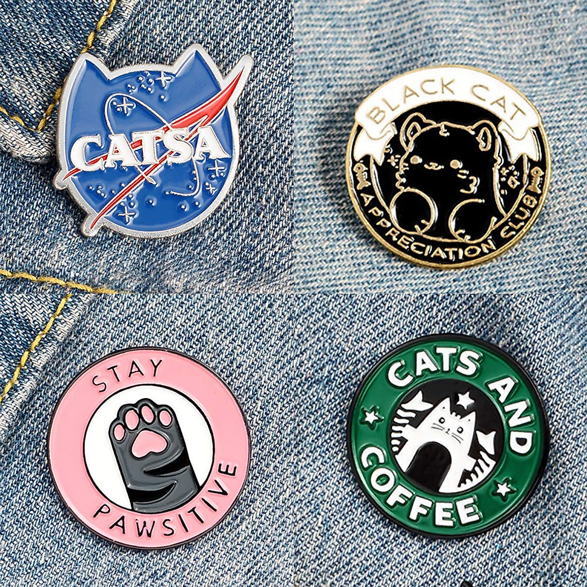 Cats Club Enamel Pin Cat Planet Coffee Paw Brooch Pins Badge Cute Kitten Brooches Lapel Pin Jeans Shirt Bag Jewelry with Gift Bag