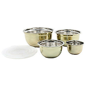 Cambridge Silversmiths Hammered Gold With Lid Bowl, 4 Piece Set