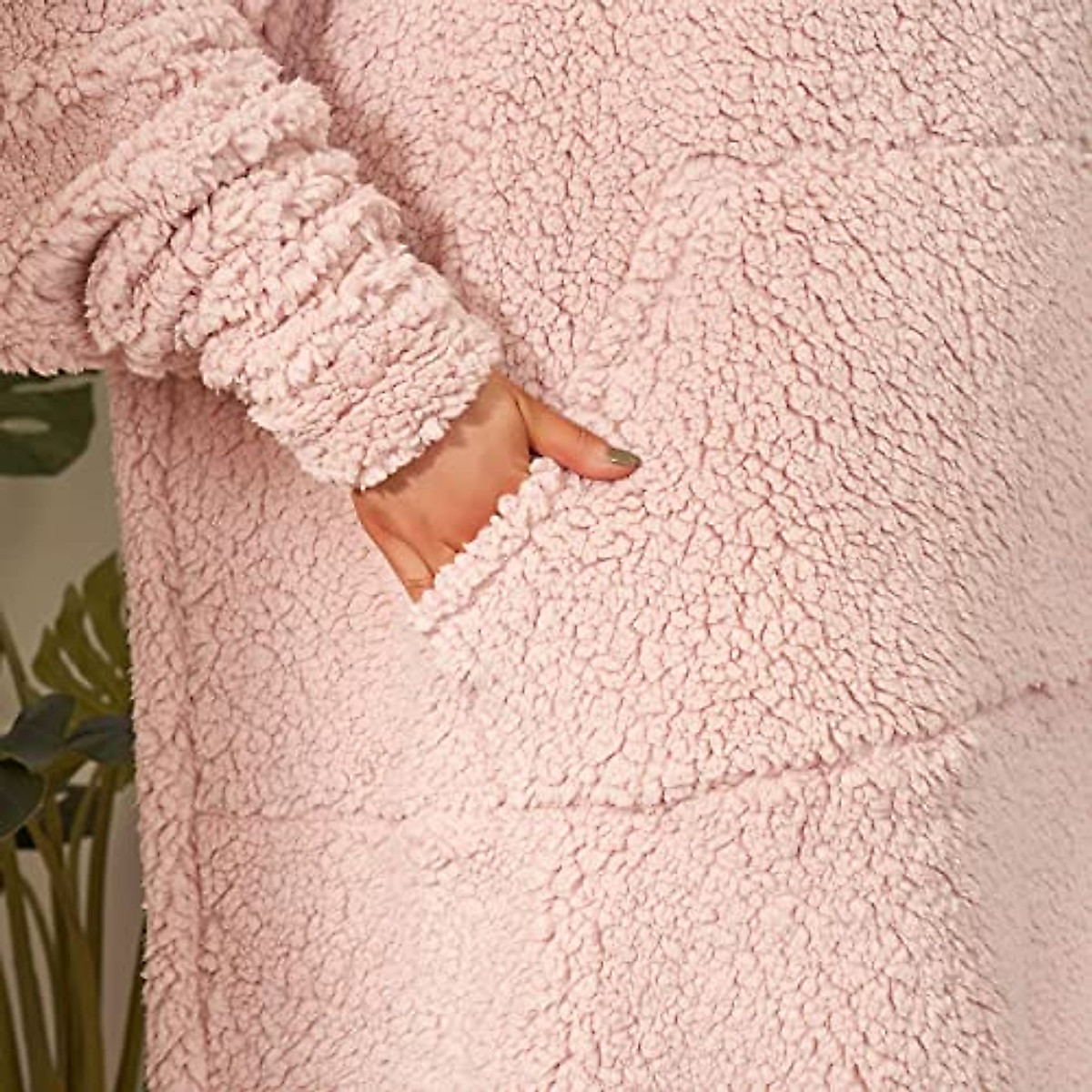 Brentfords Long Soft Teddy Fleece Oversized Hoodie Blanket Sweatshirt, Blush