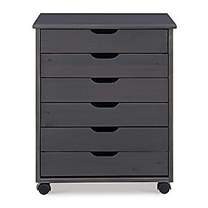 Linon Home Decor Products Corinne Six Drawer Wide, Grey Rolling Cart
