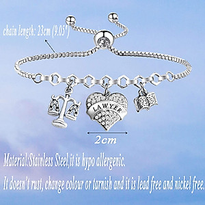 MYOSPARK Scales of Justice Lawyer Gift Lawyer Rhinestone Heart Bracelet Lawyer Attorney Jewelry Law School Graduation Gift (lawyer chain bracelet white)