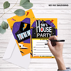 Tuyashua 90's House Party Invitations, 90's Birthday Party Invitations, Hip Hop Party Supplies for Men or Women, Birthday Party Decorations, 20 Cards with Envelopes - I01