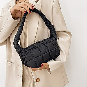 Mini Quilted Tote Bag for Women Puffer Bag Padded Tote Handbag Lightweight Puffy Purse Quilted Padding Hobo Bag with Zip Closure