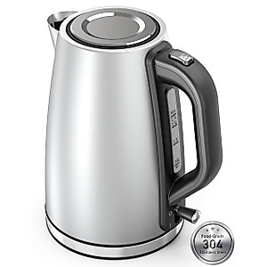 Electric Kettle, Paris Rhone 1.7L Electric Kettles for Boiling Water, Stainless Steel Hot Water Boiler Heater, BPA-Free, Auto Shutoff, Boil-Dry Protection, LED Indicator, Coffee and Tea, Silver