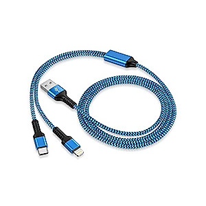 Multiple Charger Cable 2 in 1 iPhone and Android USB Charging Cable, 4ft Nylon Braided Multi Charging Cable with Type-C/Lightning Port Compatible with iPhone 14 Pro Max/14/13/12, iPad, Samsung, Google