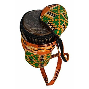African Kente Print Djembe Bag - Backpack style case fits 12.5" x 22" djembe drums - Zip top opening