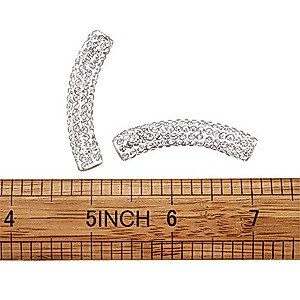 Beadthoven 10pcs 45x9mm Tube Brass Middle East Rhinestone Beads Silver Clay Pave Round Beads Disco Rhinestone Crystal Shamballa Beads for Jewelry Making Handmade Crafts Accessories Supplies