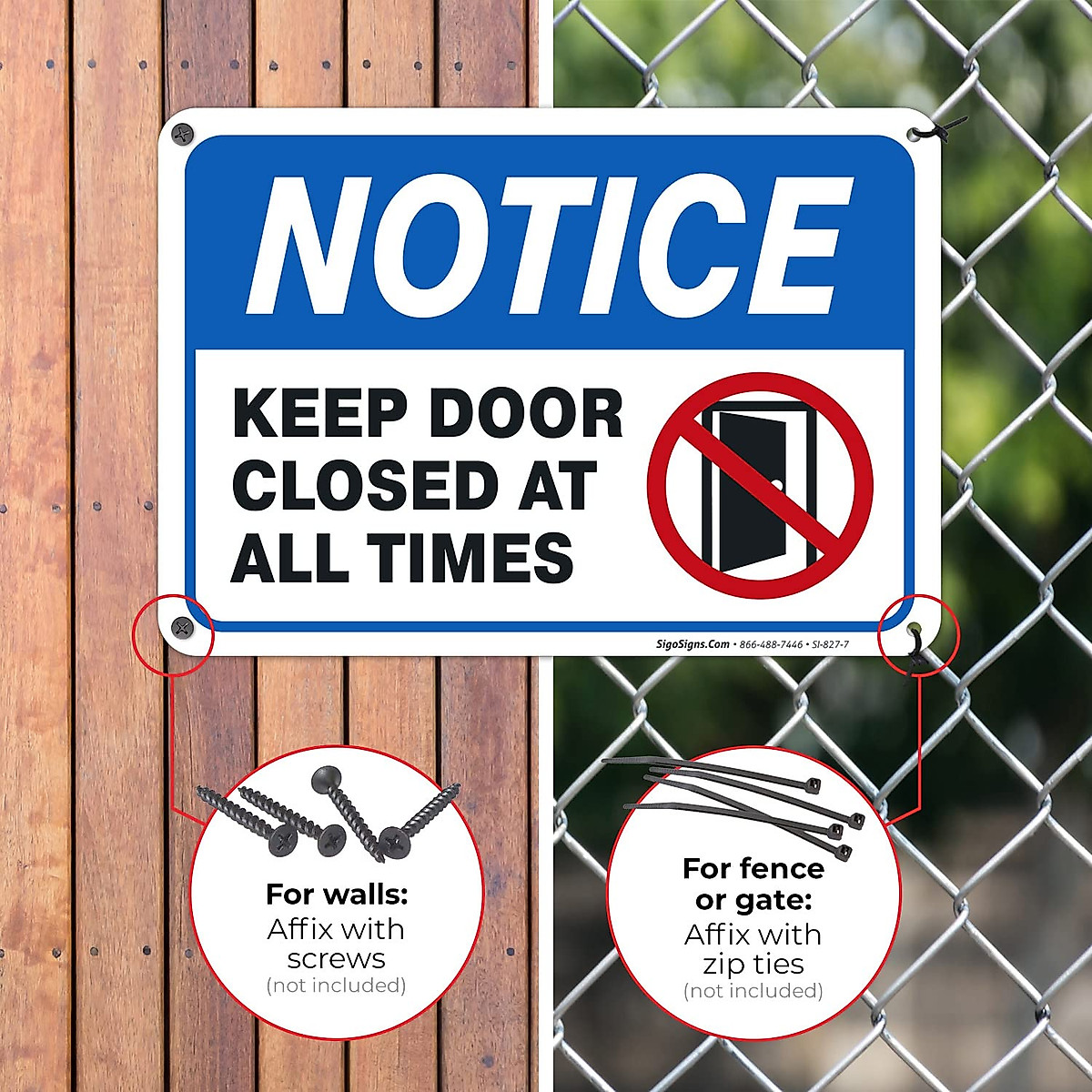Sigo Signs, Keep Door Closed Sign, 10x7 Inches, Rust Free .040 Aluminum, Fade Resistant, Made in USA