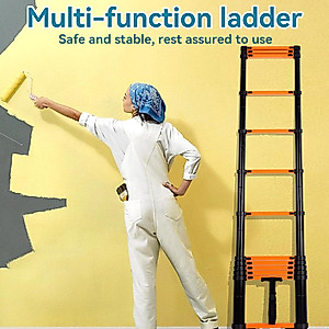 BOWEITI 15.5FT Telescoping Ladder, Portable Aluminum Extension Ladder w/Stabilizers, Lightweight Compact Telescopic Ladder 330lbs Capacity, Extension Ladder for Home, Outdoor (15.5FT,Orange)