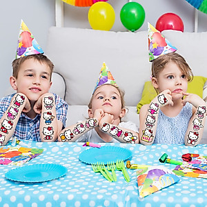 Kitty Birthday Party Supplies, 34Pcs Temporary Tattoos Party Favors, Removable Tattoo Stickers for Goody Bag Treat Bag Stuff for Kitty Birthday Party Decoration