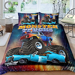 BBchose 3D Bedding Set Monster Truck Home Textiles Bedclothes Duvet Cover Sets (1, Queen)