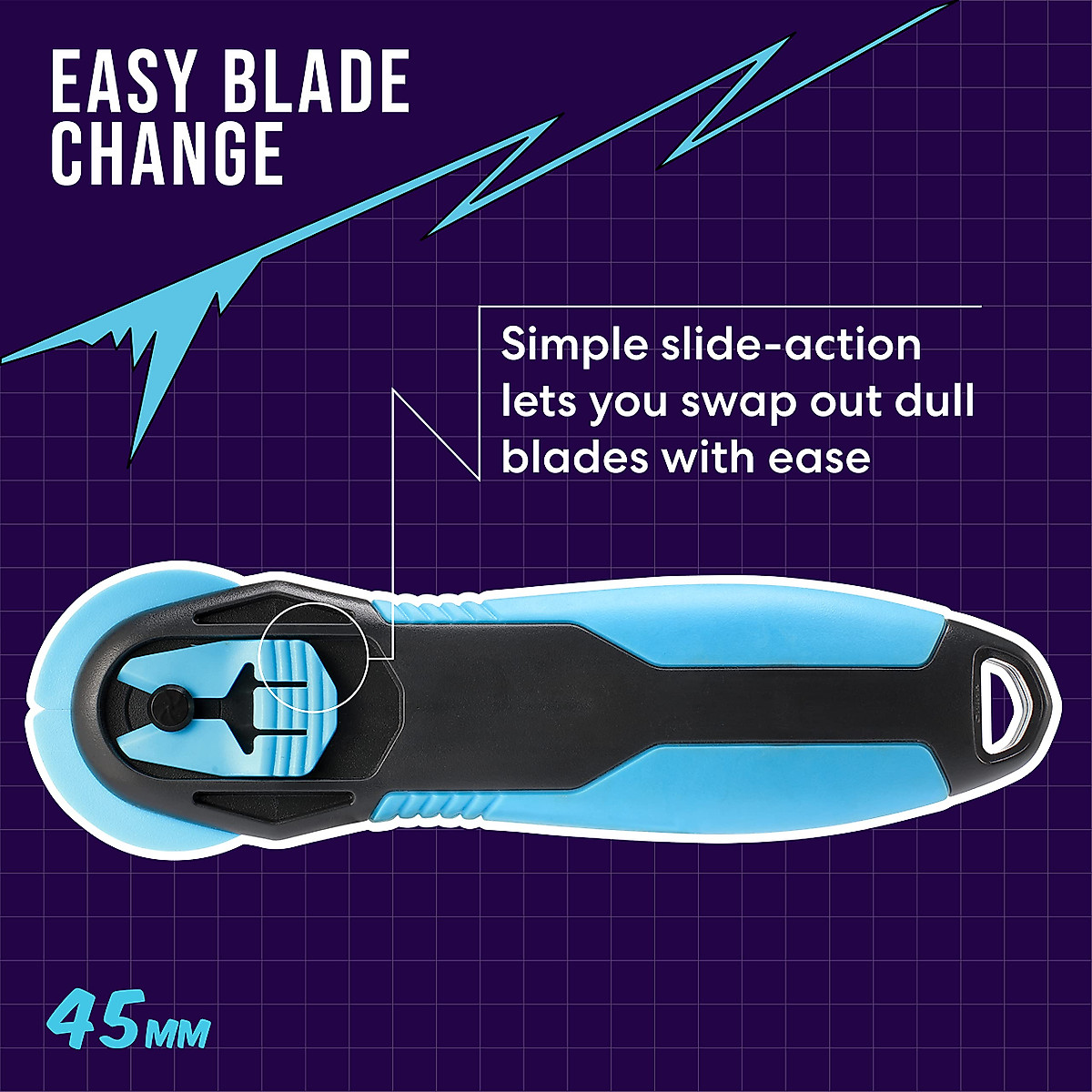 Zoid 45mm Rotary Cutter with Grip, Fabric Cutter Wheel, Rotary Cutter Blade, Mat Cutter, Craft Cutting Tool, Freehand Tool For Fabrics, Mats and Multiple Projects