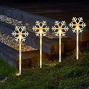 WATERGLIDE 10 Pcs Christmas Snowflake Pathway Stake Lights, 2 Pack x 5 Lighted Snowflakes Pathway Marker, Battery Operated with Timer Holiday Decorative Lights for Walkway Garden Xmas Winter