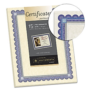 Southworth CT1R Foil-Enhanced Parchment Certificates Ivory/Blue/Silver 24 lb 8.5 x 11 15/Pk