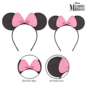 ABG Accessories Girls Minnie Mouse Ears Headbands, Set Of 2 For Mommy Me, Pink Glitter