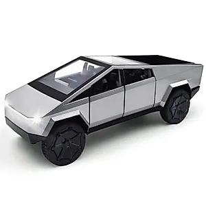 Cybertruck Model: 1/32 Diecast Metal Toy Trucks with Lights and Sounds, Mini Vehicles Toys for Boys, Ages 3 and Up (Silver)
