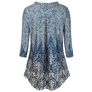 BAISHENGGT Womens Tunics Notch V Neck Tops 3/4 Sleeve Work Blouses Dressy Casual Going Out Shirts X-Large Navy Tribal