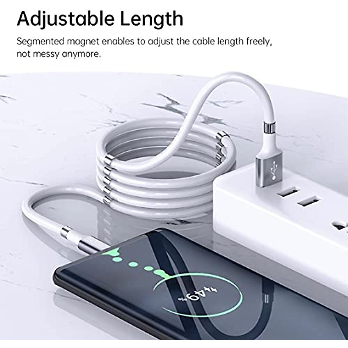 Scalla USB-C Magnetic Charging Cable New Winding Technology Very Organized 3ft Long Fashionable 3A Fast Charging Data Transfer Cord (USB C-USB C), white