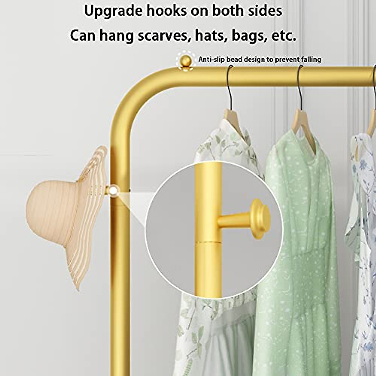 AKDXM Metal Hanger Drying Rack Independent Coat Rack Weighing 90Kg Clothes Rail with Rail 4 Hooks Multifunctional Practical Bedroom Single-Pole Hanger Suitable Small Spaces,Rose Gold,120x41x150cm