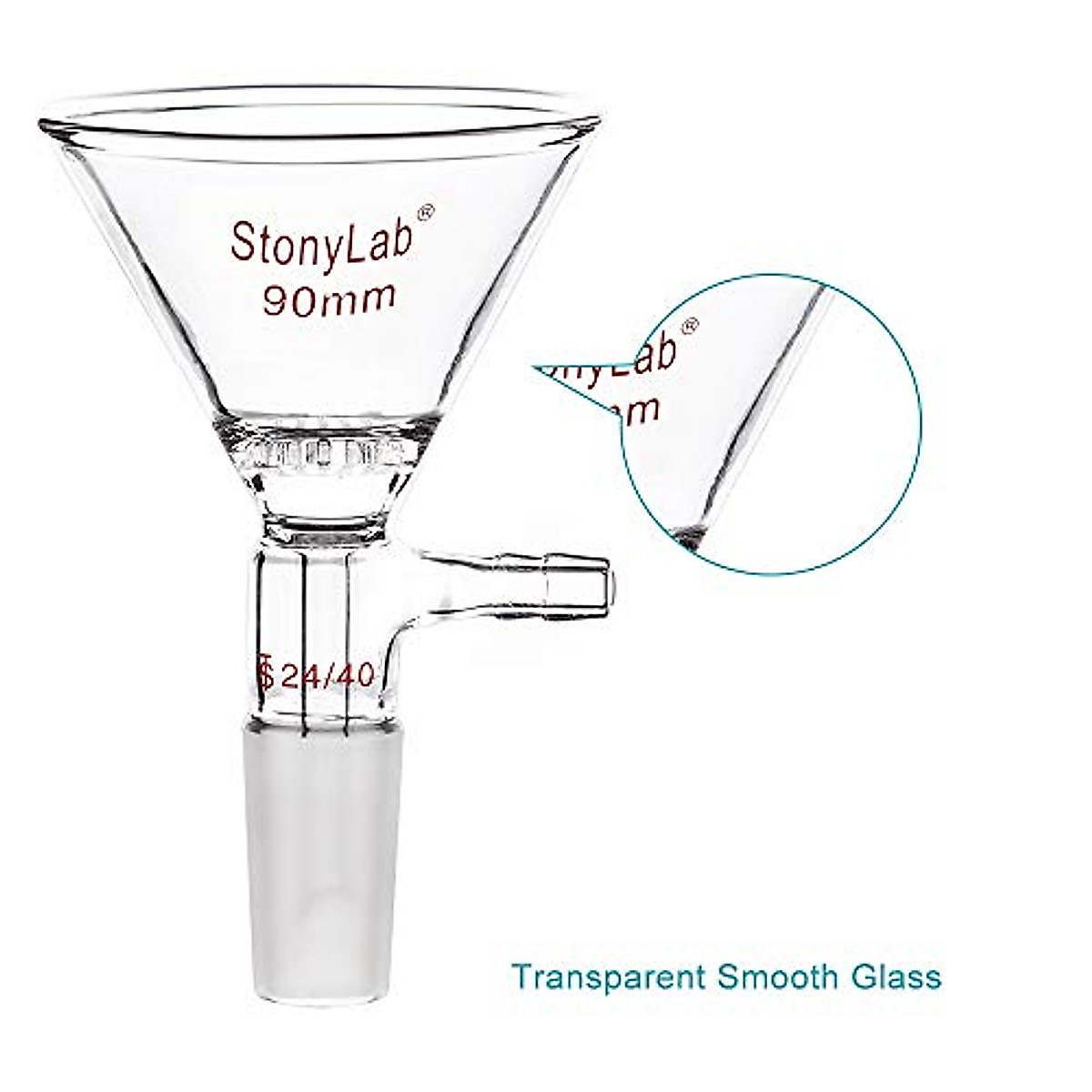 stonylab Borosilicate Glass Filter Funnel with 90mm Top Outer Dimension, 24/40 Inner Joint Glass Filtering Funnels