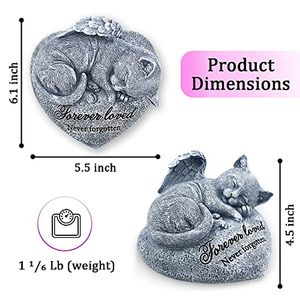 Orchid Valley Cat Memorial Stone or Garden Statue, Beautifully Packaged Memorial Gift, Headstone for Cats or Loss of Cat Sympathy Gift, Sleeping Cat Stepping Stone,
