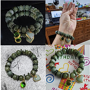 10.80 mm. Jade Bracelets for Women Genuine Green Colors Bangle Energy Gems Jadeite Charms with Pendant Naga Eye Green Crystal and Heart Bring Money Wealth