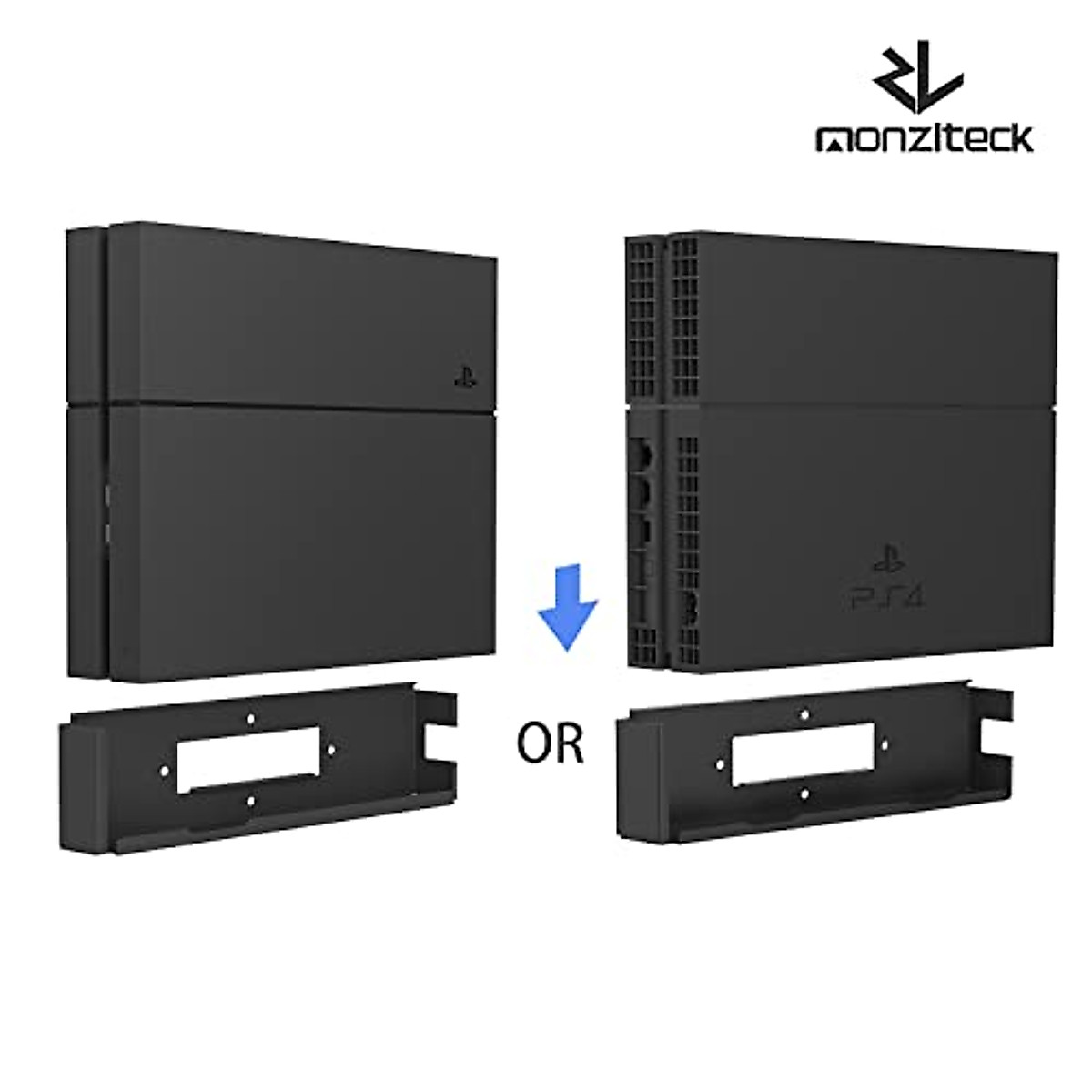 Monzlteck Wall Mount for PS4 Original(Old Model),Near or Behind TV, Space Saving,Customized to Perfectly Fit Old PlayStation4 (Black)