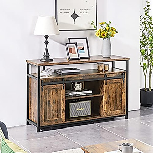 Yaheetech Rustic TV Stand with 2 Storage Cabinets for 55 Inch TV, Entertainment Center with Sliding Barn Doors & Height Adjustable Shelves, TV Console for Living Room