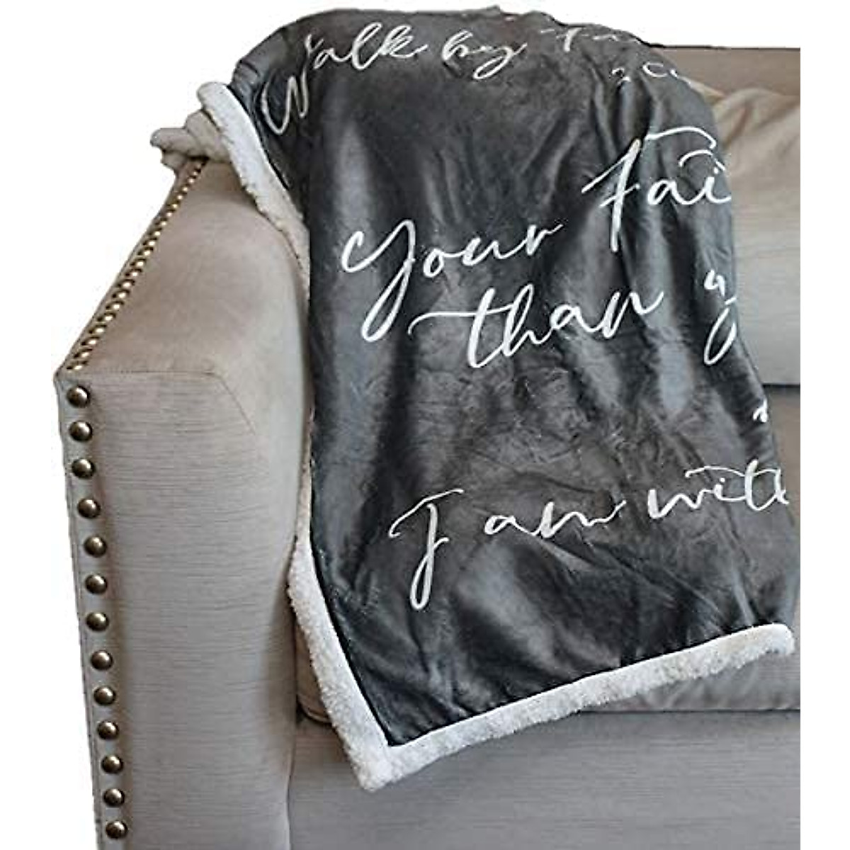 Double Creek Multi Scripture Throw Blanket Ultra Soft Sherpa Microfleece Inspirational Verses Jeremiah 29:11, Corinthians 5:7, Matthew 28:20, Comfort Blanket 50"x 60" Get Well Gift Men Women (Gray)