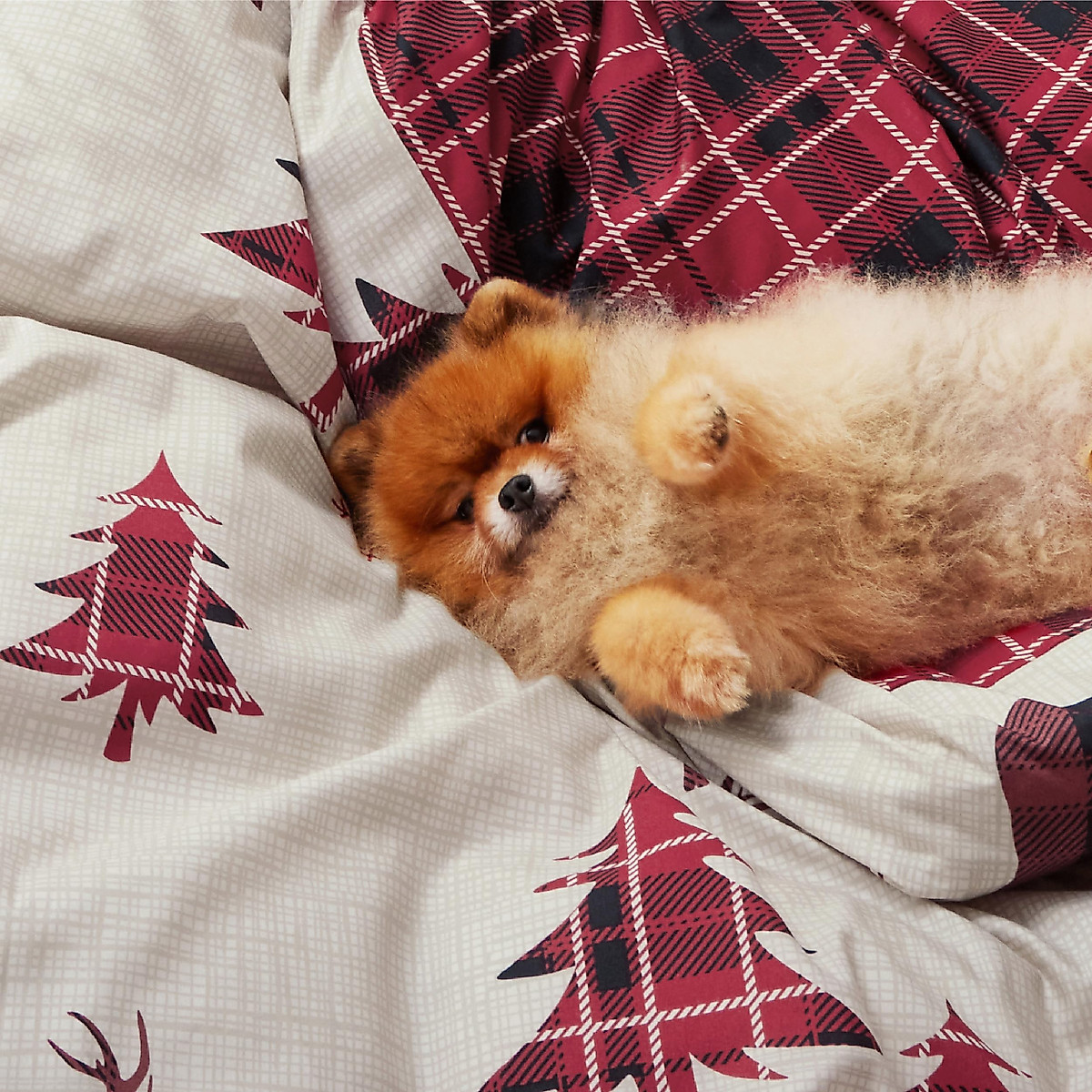 Bedsure Christmas Duvet Cover Queen - Christmas Bedding Queen Size, Reversible Buffalo Check Printed Christmas Plaid Duvet Cover, Includes 1 Duvet Cover and 2 Pillow Shams (Queen, Reindeer)