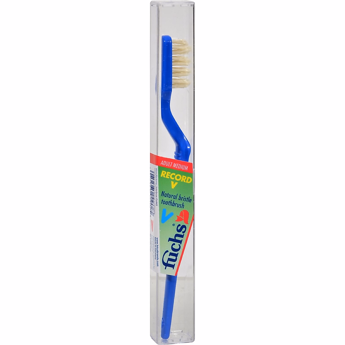 Fuchs Brushes Record V Natural Bristle Toothbrush, Adult, Medium
