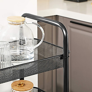 SONGMICS Rolling Cart, 5-Tier Metal Storage Cart, Kitchen Storage Trolley with 2 Brakes, Utility Cart with Handles, Easy Assembly, for Bathroom, Kitchen, Office, Black UBSC063B01