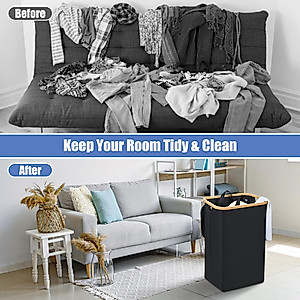 YOKAMIRA Laundry Hamper with Lid，110L Large Laundry Hamper with Handle, Lid and a Removable Laundry Bag Laundry Baskets for Bedrooms - Bamboo Bathroom Tall Laundry Bin (Black)