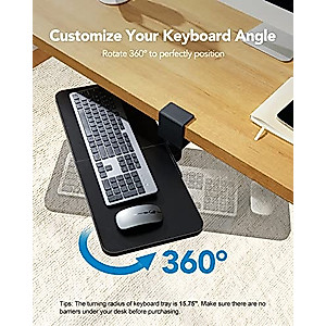HUANUO Keyboard Tray Under Desk, 360 Rotating Keyboard Tray with Adjustable C Clamp, Ergonomic Keyboard Drawer Slide Out, No Drilling Computer Keyboard & Mouse Tray, 23.62" W x 9.84" D, Black