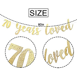 Gold Glitter 70 Years Loved Banner - 70th Birthday Banner for Women/men,happy 70th Birthday Banner,70th Mom/daddy Birthday Party Decoration Banner,70th Wedding Anniversary Banner